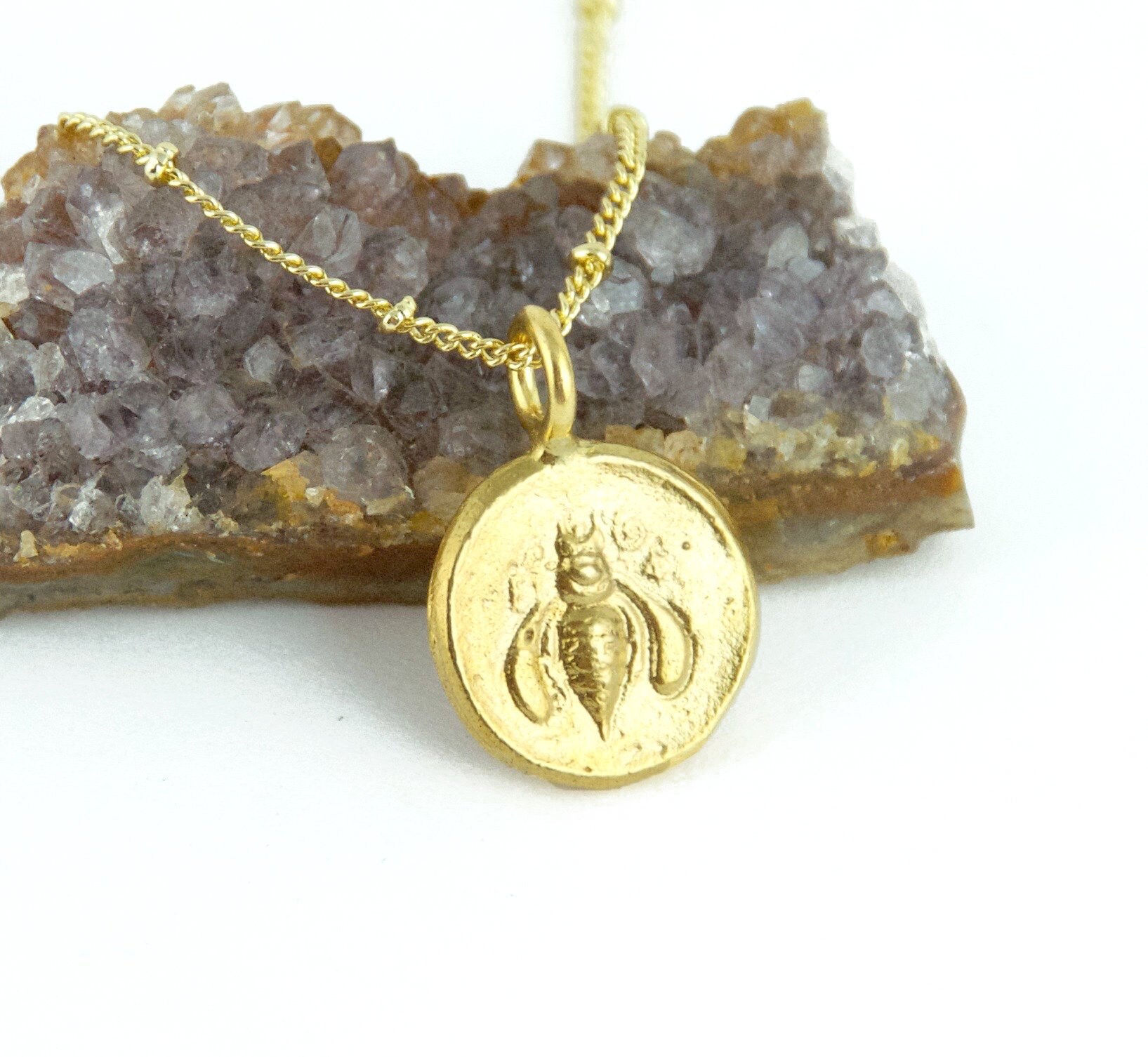 Honey Bee Gold Necklace gold coin pendant beekeeper jewelry | Etsy