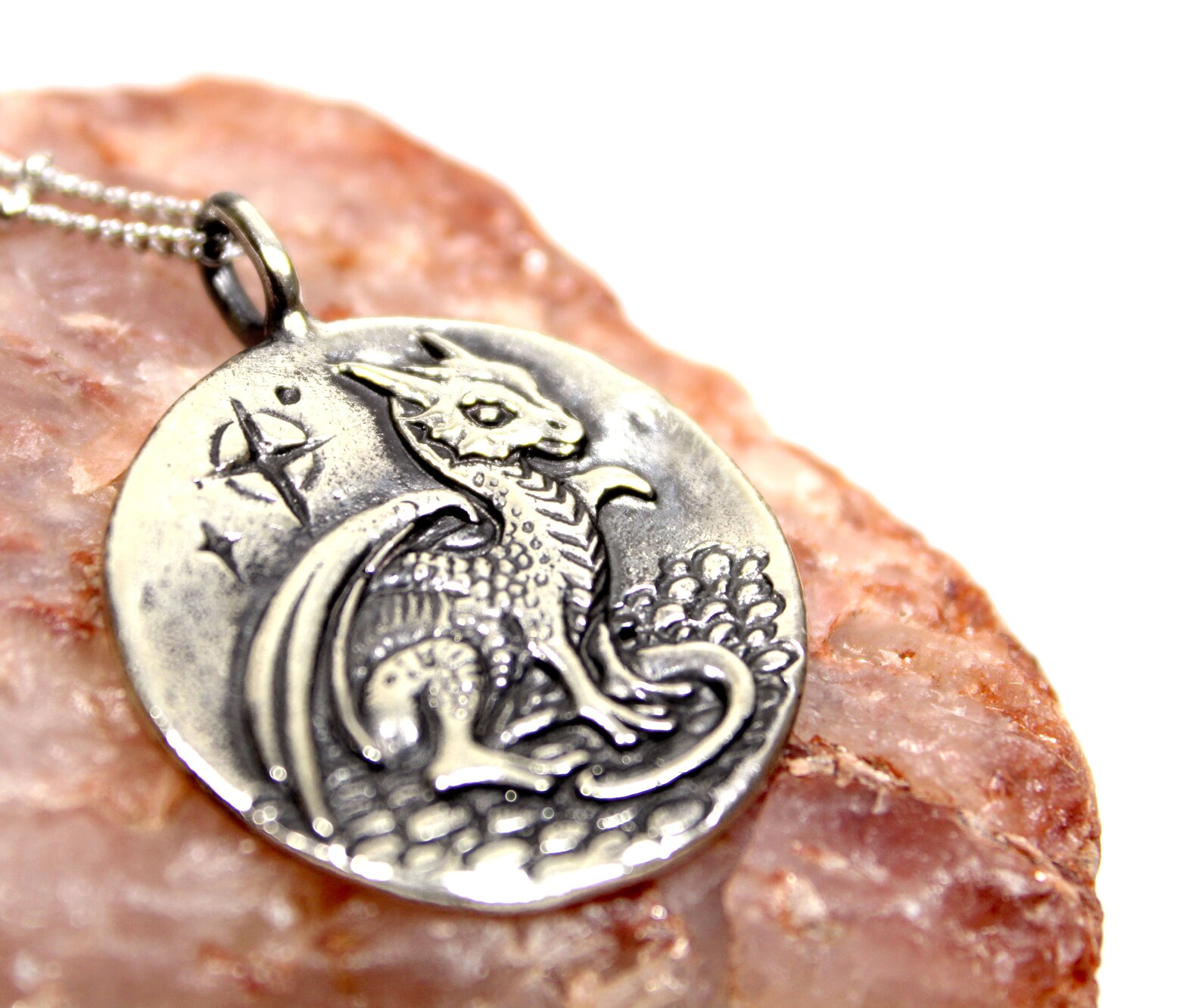 Dragon Medallion DOUBLE SIDED SILVER Flying Dragon Baby - Etsy