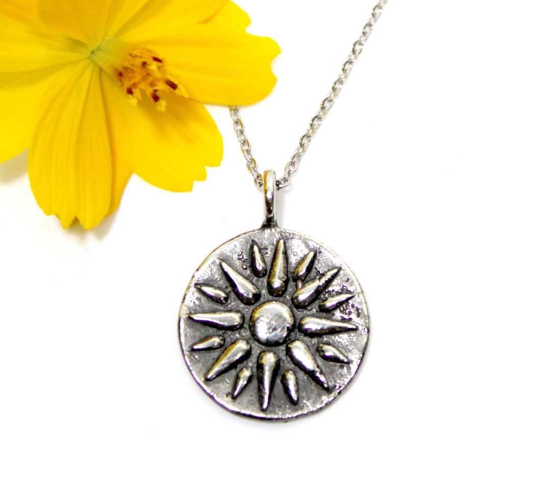 Sun - Silver Pendant Necklace - Sun Solar Charm - Sunburst - DOUBLE ...