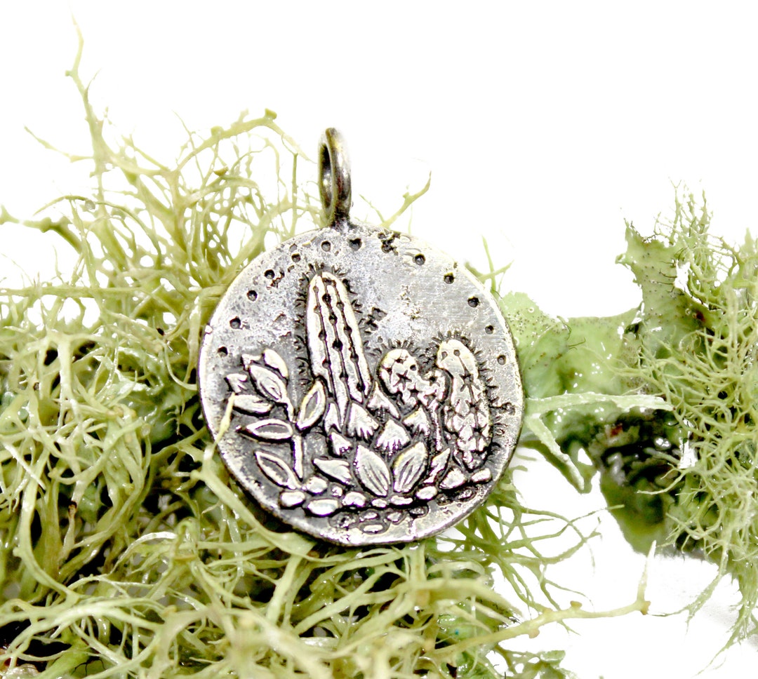 Succulent Pendant - Plant Lady Charm - Silver Coin Pendant - Desert ...