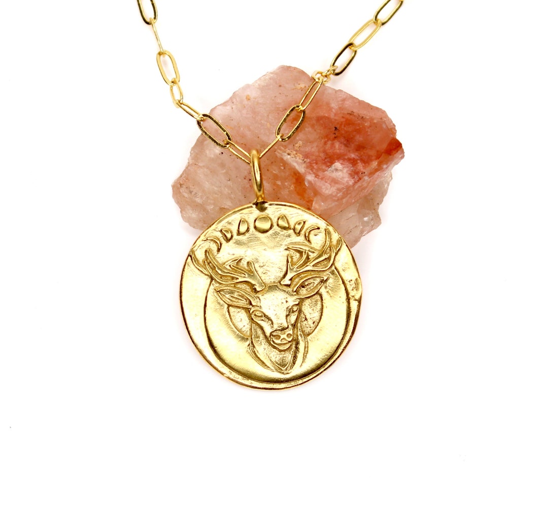 Artemis Deer - Large Gold Pendant Necklace - Diana Goddess - DOUBLE ...