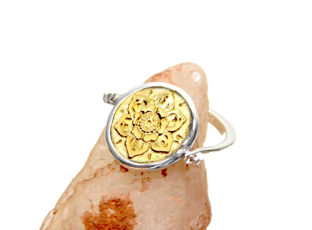 Flower Mandala Spinning Ring - Gold Coin - Sterling Silver - Spinning ...