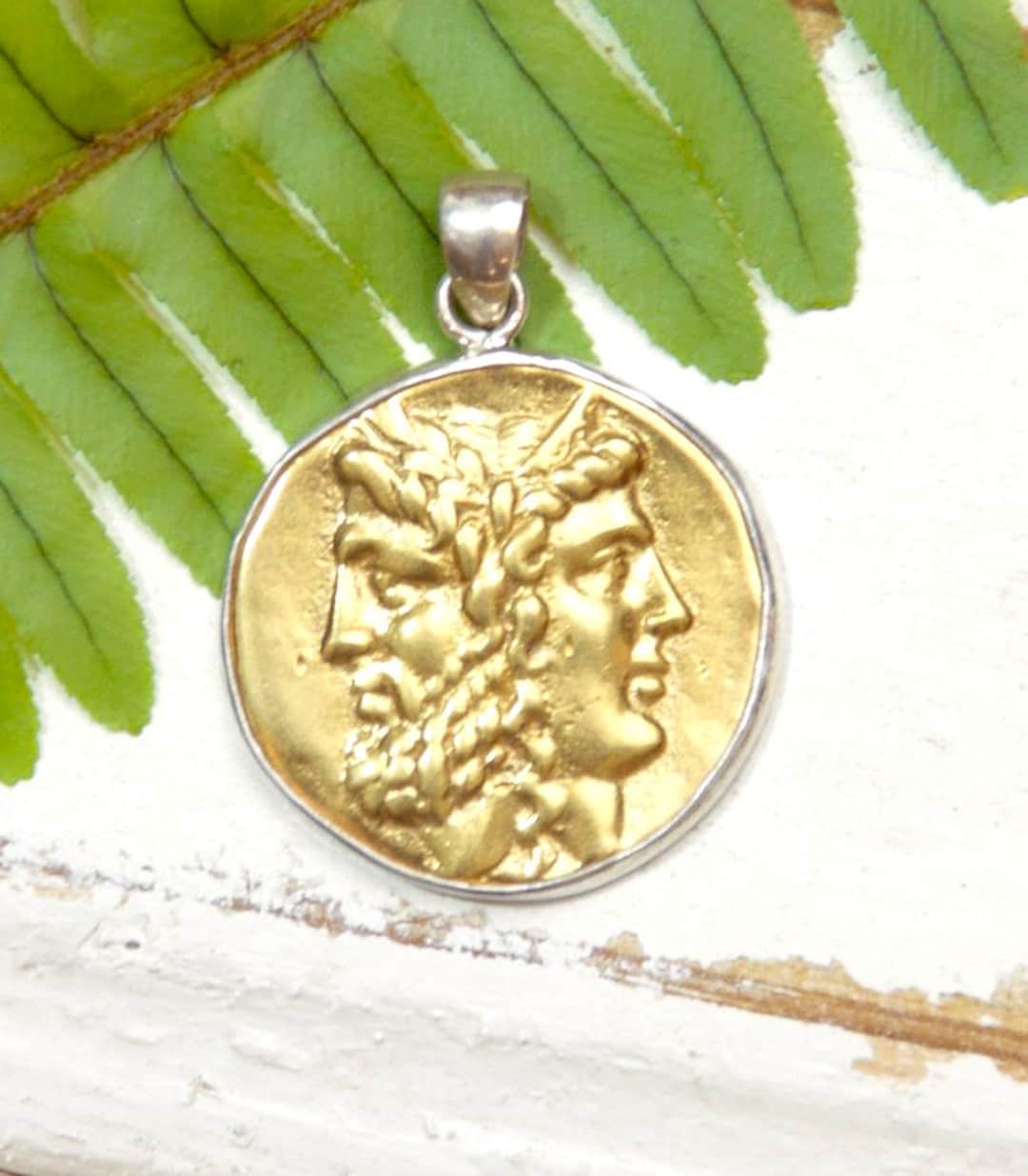 Gold Janus Ancient Coin Pendant - 18K - Sterling Silver - Greek Janus ...