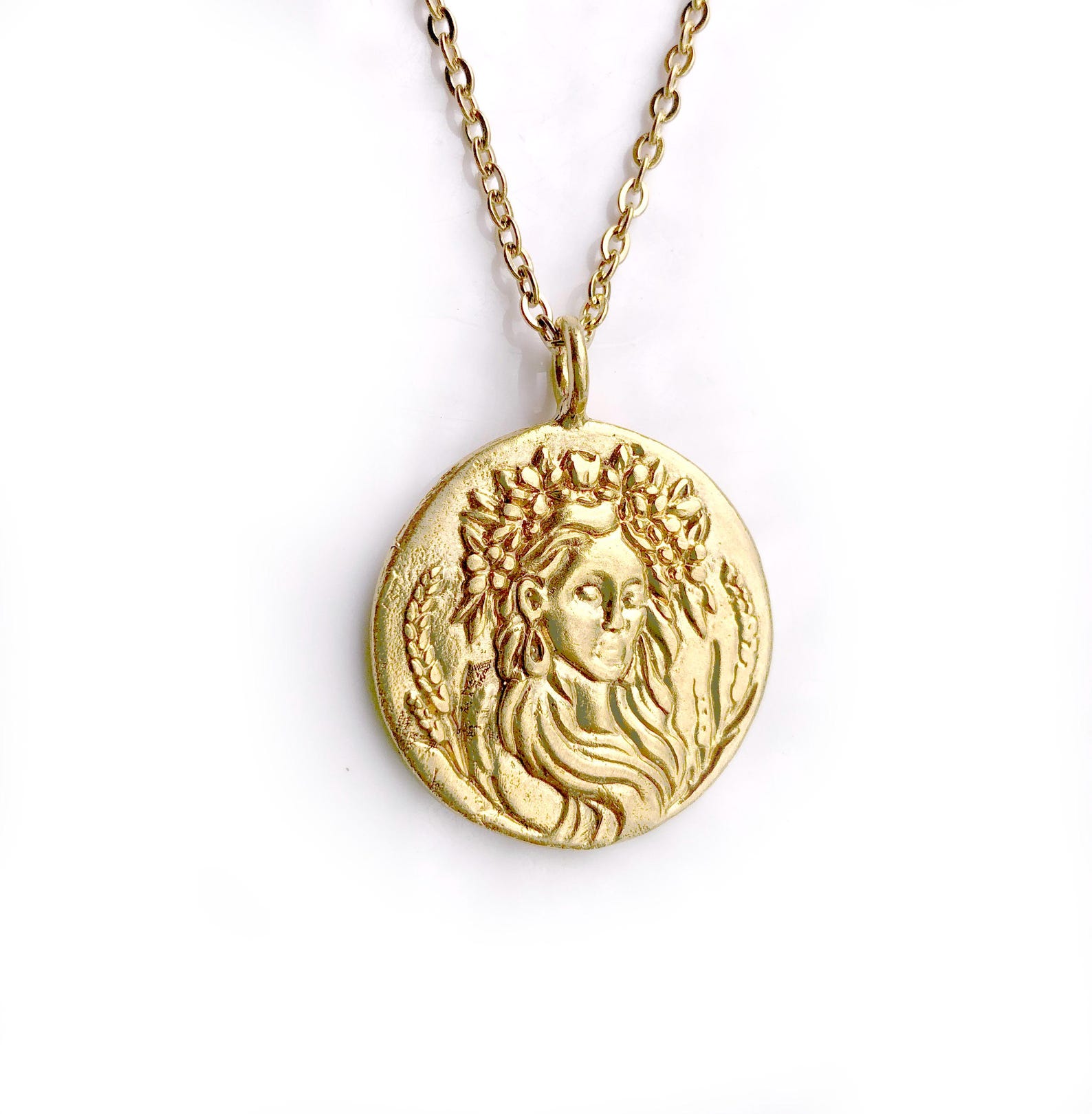 Pomegranate - Persephone Goddess - Large Gold Medallion Necklace ...