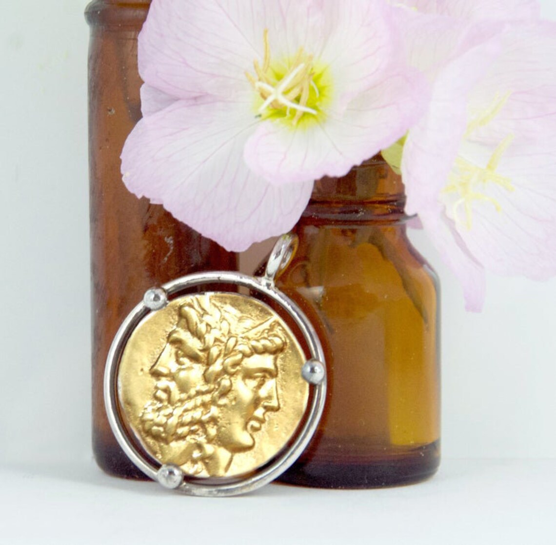 Janus - Gold Coin Pendant - Greek Janus Pendant - Sterling Silver - Etsy