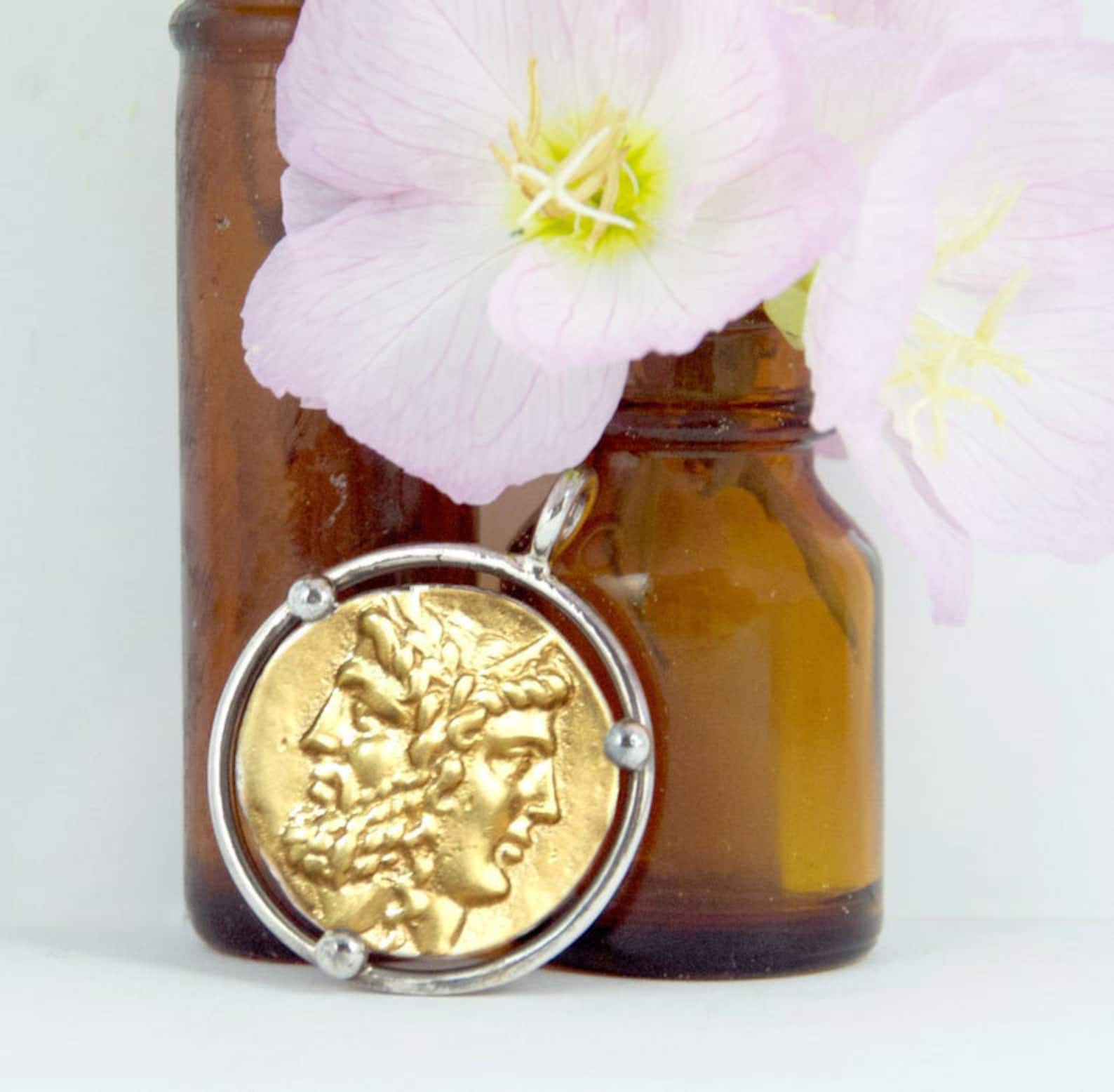 Janus Gold Coin Pendant Greek Janus Pendant Sterling - Etsy