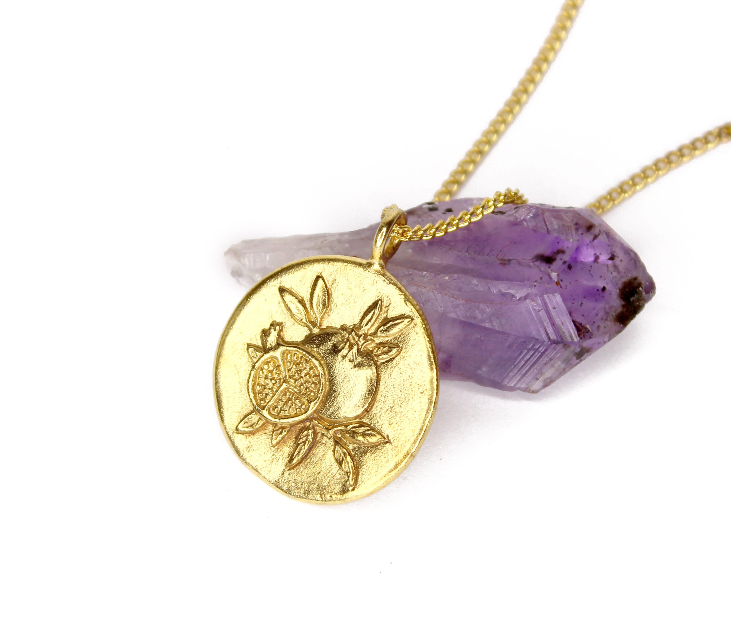 Pomegranate - Persephone Goddess - Large Gold Medallion Necklace ...