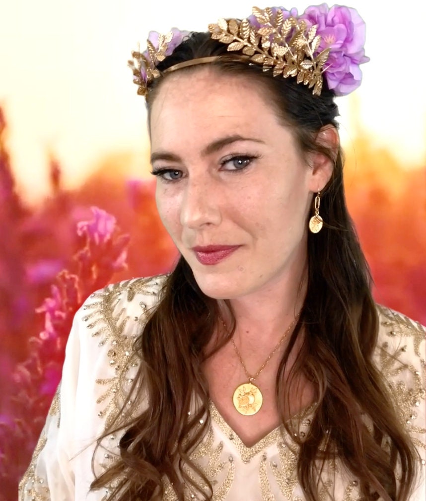 Pomegranate - Persephone Goddess - Large Gold Medallion Necklace ...