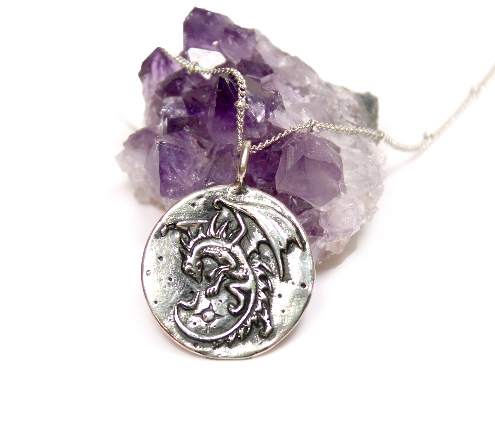 Dragon Medallion DOUBLE SIDED SILVER Flying Dragon Baby - Etsy