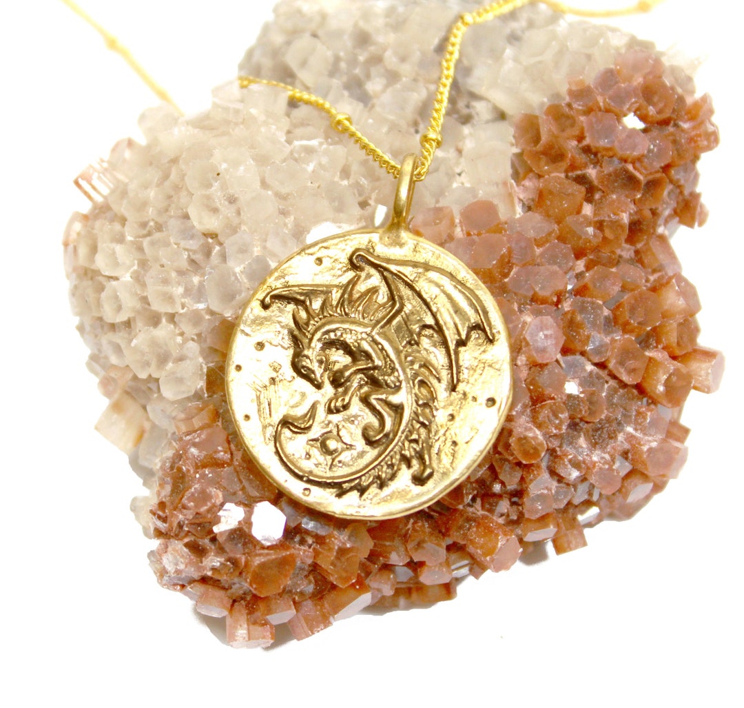 Dragon Medallion Large DOUBLE SIDED GOLD Baby Dragon, Flying Dragon ...