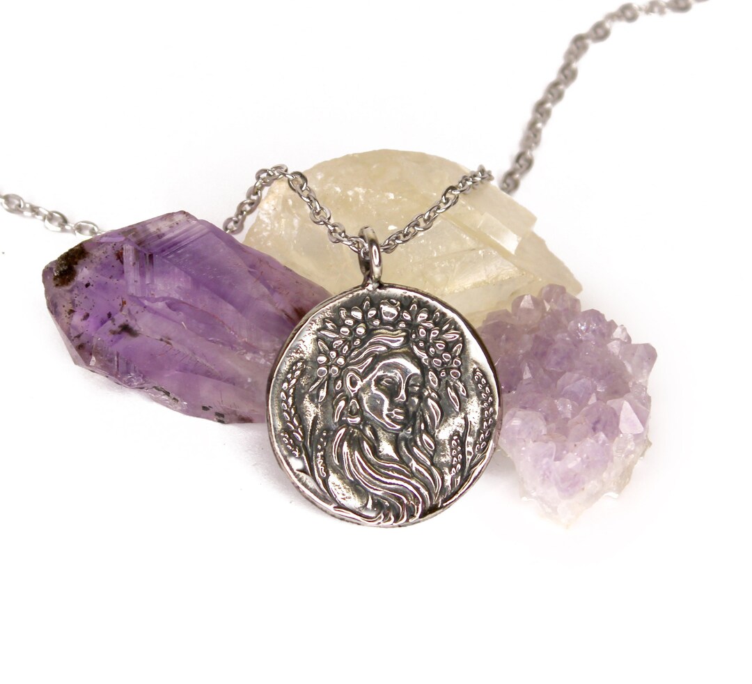 Persephone Goddess - Pomegranate - Silver Coin Medallion Necklace ...