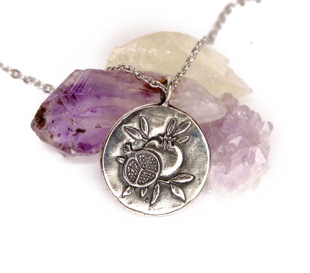 Pomegranate - Persephone Goddess - Large Silver Medallion Necklace ...