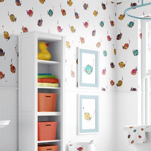 Colorful Fish Kids Bathroom Wallpaper - Vinyl Peel and Stick Pre-pasted ...