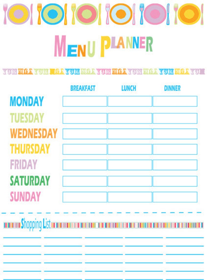 Menu Planner Printable Meal Planner Set INSTANT DOWNLOAD - Etsy