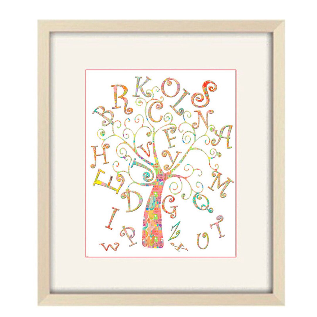 Colorful Alphabet Tree Wall Art Educational Nursery Print for Kids Room ...