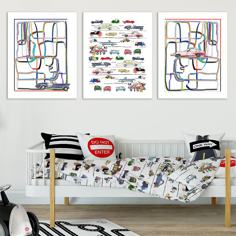 Car Nursery Art Baby Boy Nursery Decor Toddler Boy Decor | Etsy