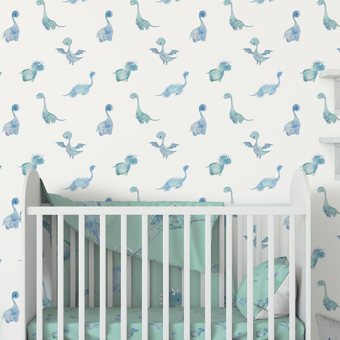 Baby Boy Nursery Wallpaper. Dinosaur Wallpaper Wall Decor. - Etsy