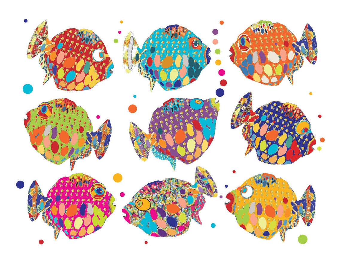 Abstract Colorful Fish Beach House Large Poster Print. Fun - Etsy