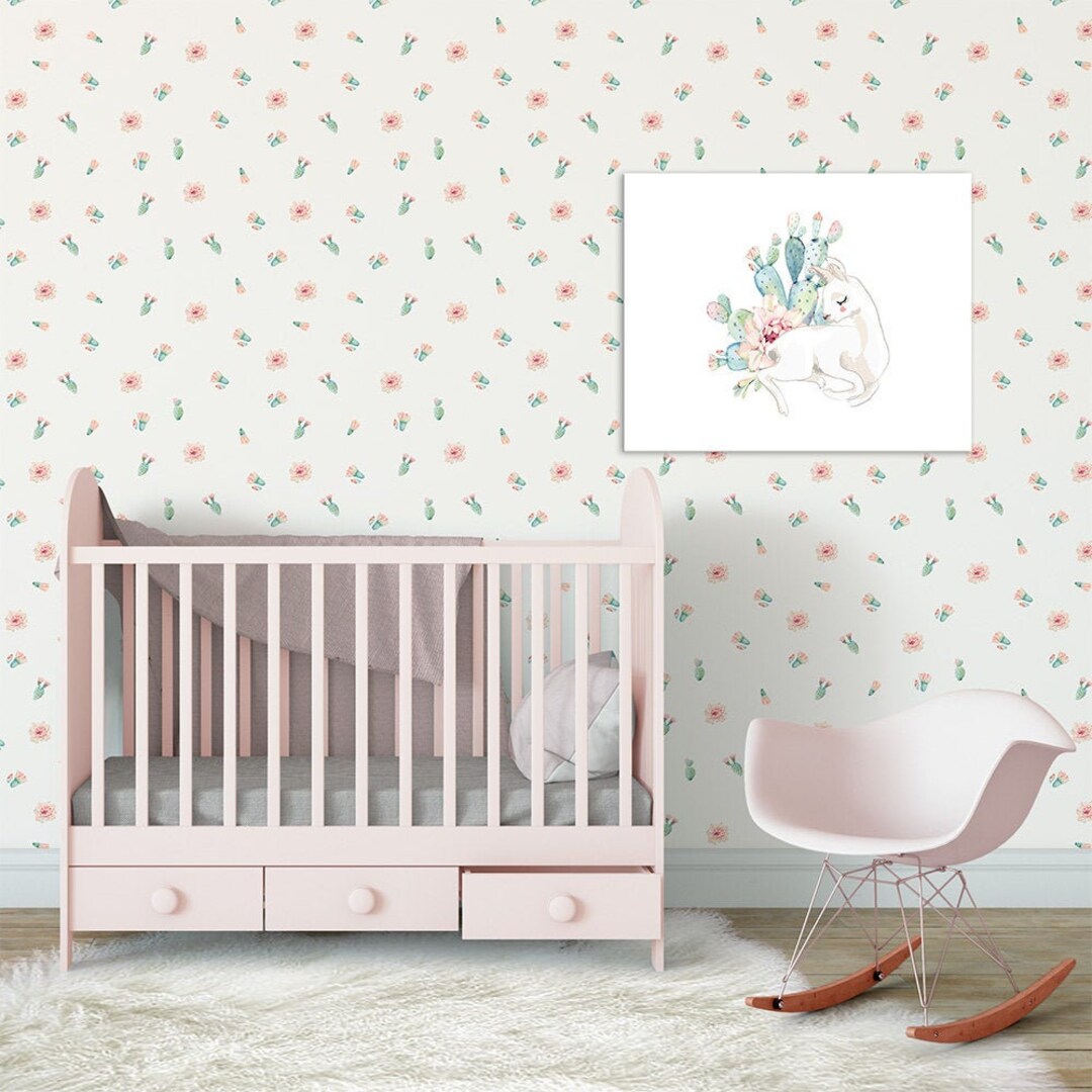 Pink Floral Wallpaper. Shabby Chic Feature Wall. Removable Wall Paper ...