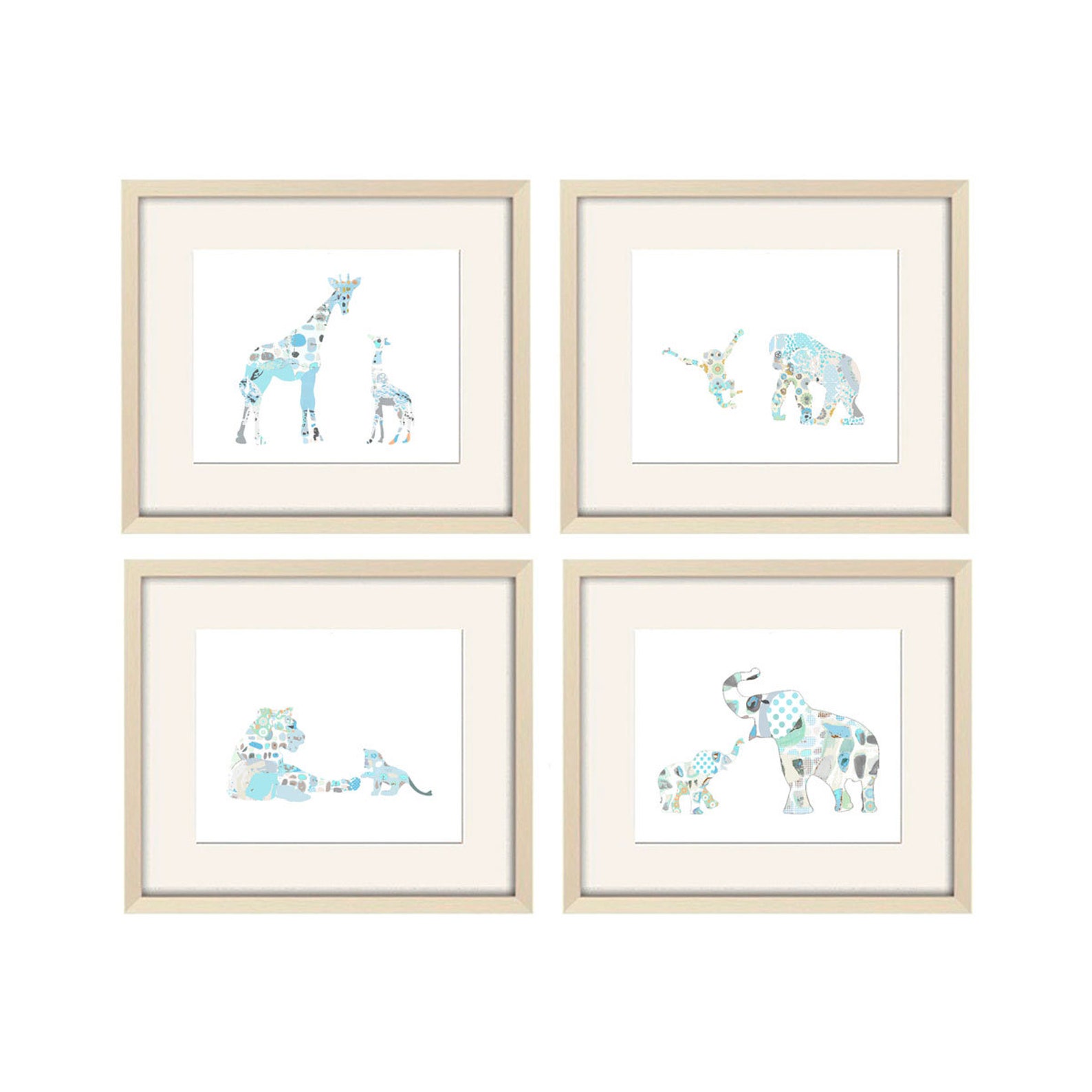 Baby Blue Nursery Set of Four Safari Animal Prints for Baby - Etsy