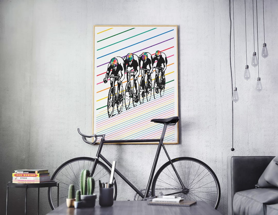 Modern Abstract Bicycle Art Print - Colorful Minimalist Cycling Gift ...