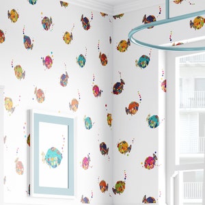 Colorful Fish Kids Bathroom Wallpaper - Vinyl Peel and Stick Pre-pasted ...