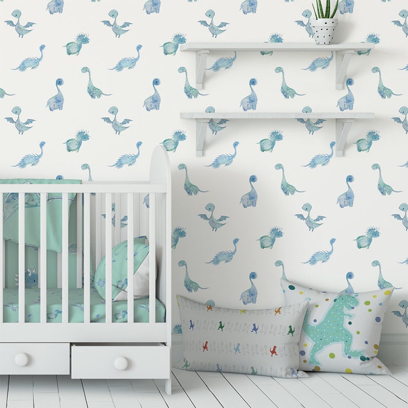 Baby Boy Nursery Wallpaper. Dinosaur Wallpaper Wall Decor. - Etsy