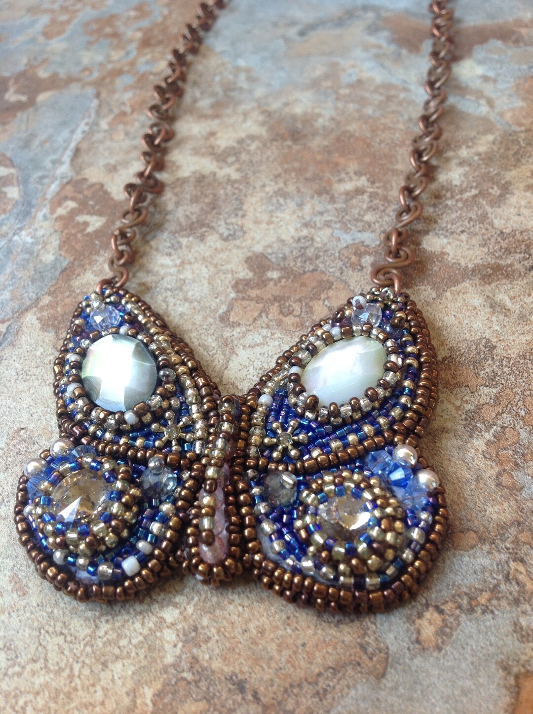 Bead Embroidered Butterfly Chain Necklace - Etsy