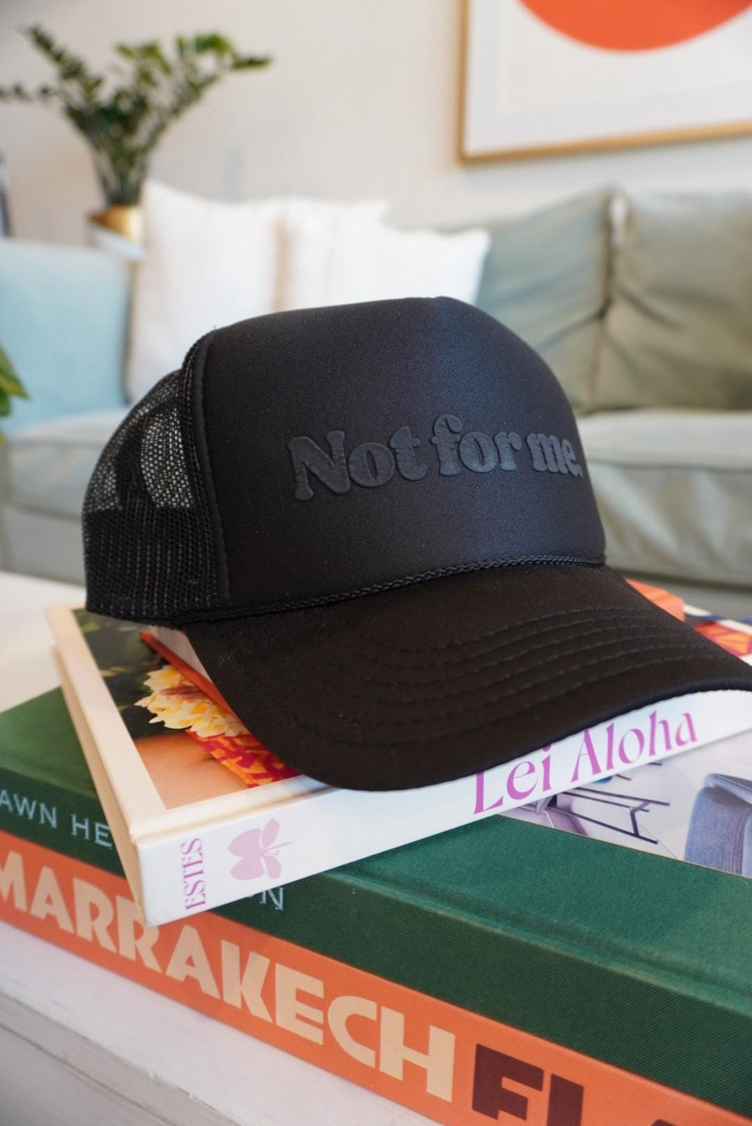 Black Trucker Hat, "not for Me." Bubble Font, Puff Print - Etsy
