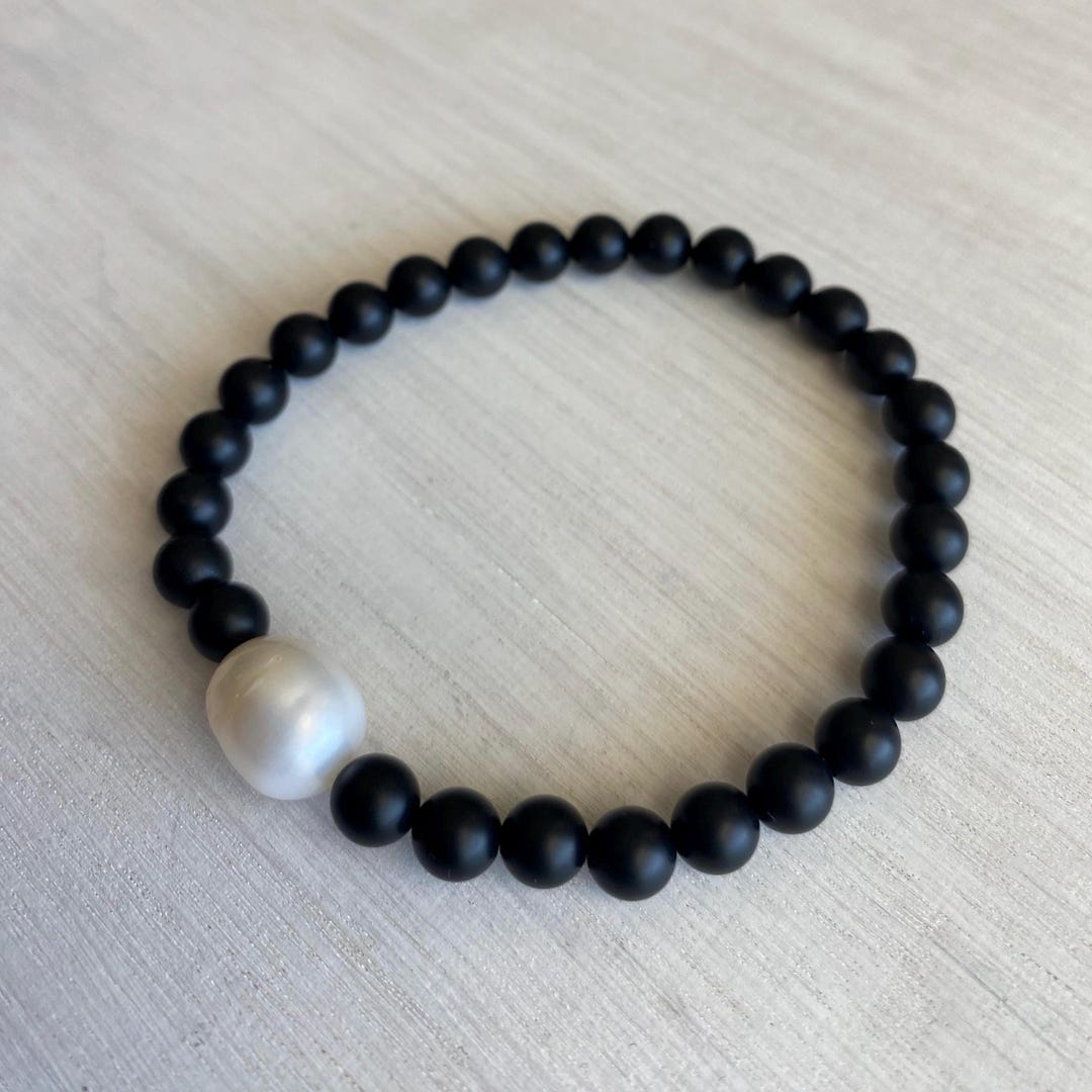 Matte Black Onyx W/ XL Pearl 6mm Bracelet - Etsy