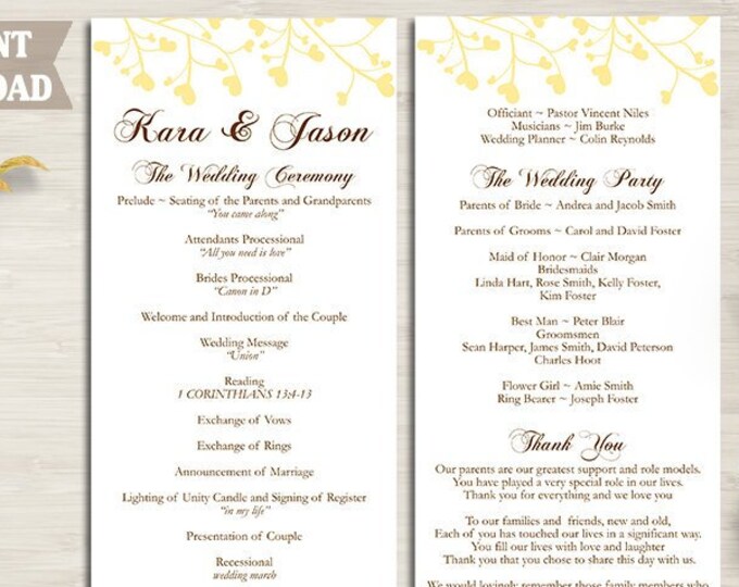 Wedding Program Template DIY Editable Word File Instant Download ...