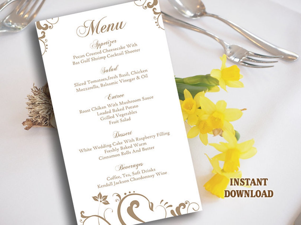 Wedding Menu Template DIY Menu Card Template Editable Text - Etsy