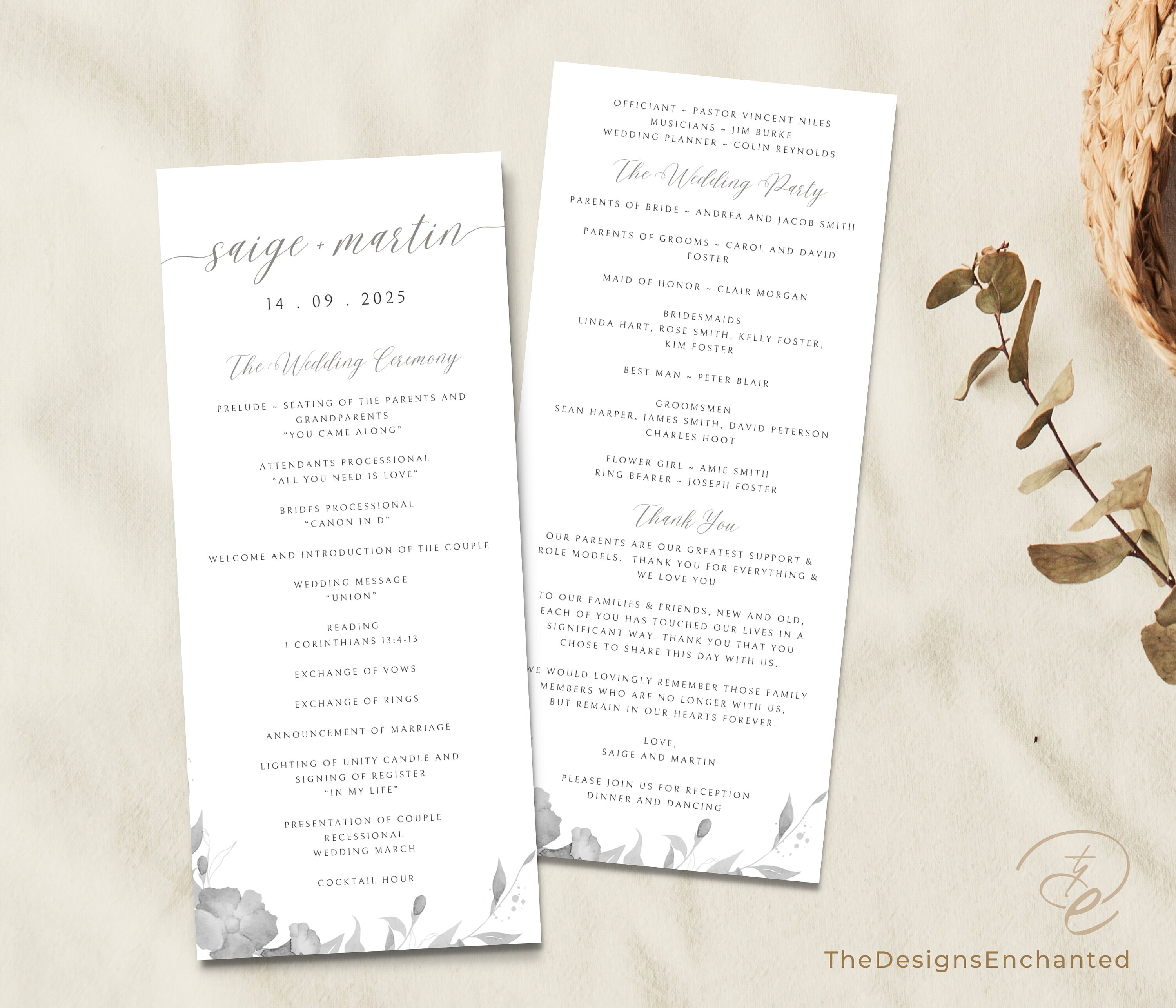 Wedding Program Template DIY Wedding Ceremony Program Card - Etsy