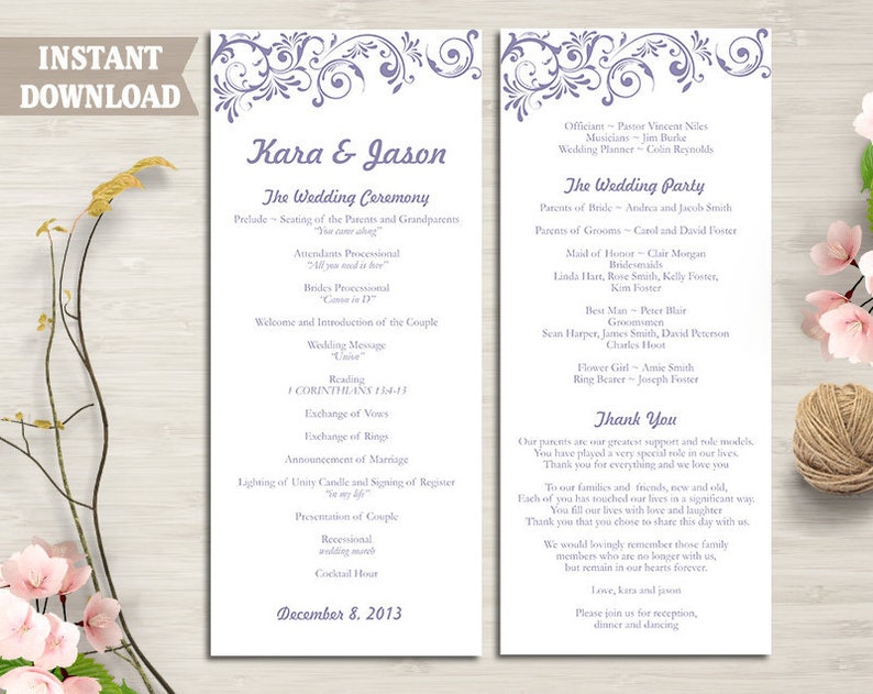 Wedding Program Template DIY Editable Text Word File Download Program ...