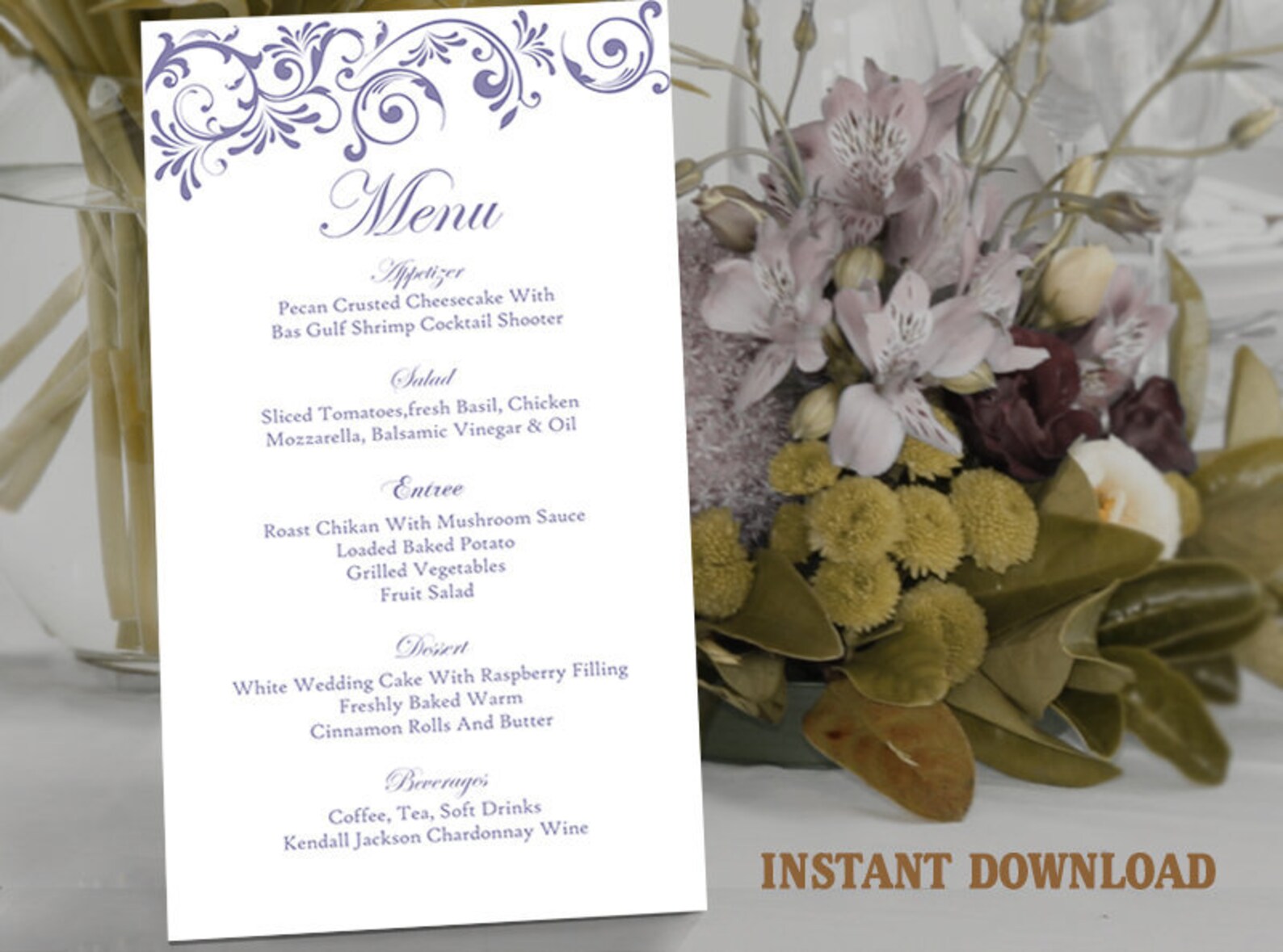 Wedding Menu Template DIY Menu Card Template Editable Text - Etsy