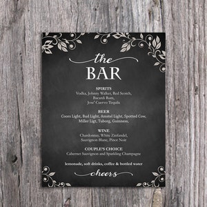 Bar Sign, Bar Menu Sign, Printable Bar Sign, Wedding Bar Sign ...