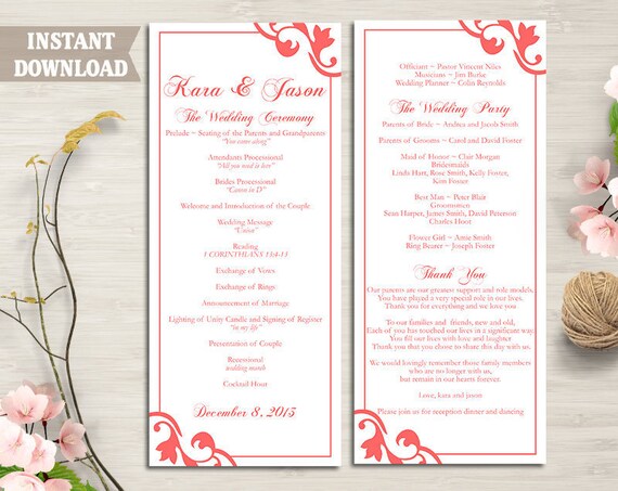 Wedding Program Template DIY Editable Text Word File Download - Etsy