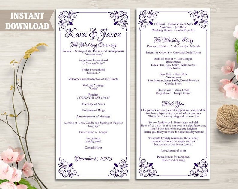 Wedding Program Template DIY Editable Word File Instant Download ...