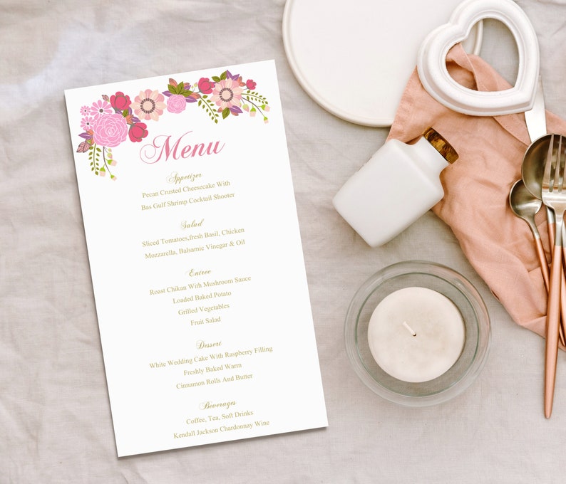 Wedding Menu Template DIY Menu Card Template Editable Text Word File ...