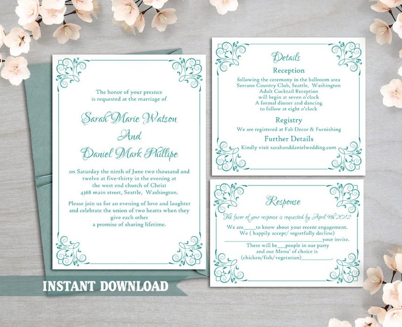 Wedding Invitation Template Download Printable Wedding - Etsy