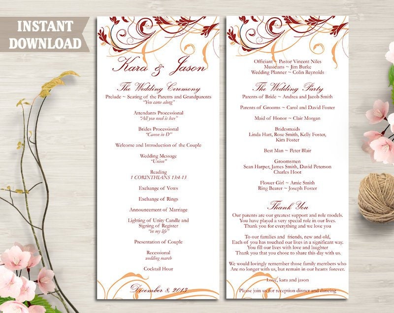 Wedding Program Template DIY Editable Text Word File Download Program ...