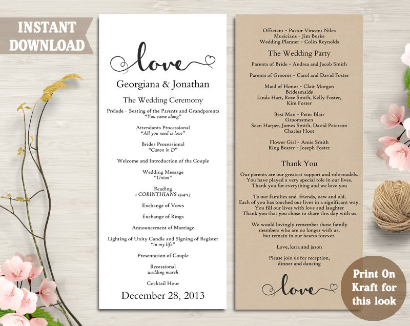Wedding Program Template Printable Wedding Program Ceremony | Etsy