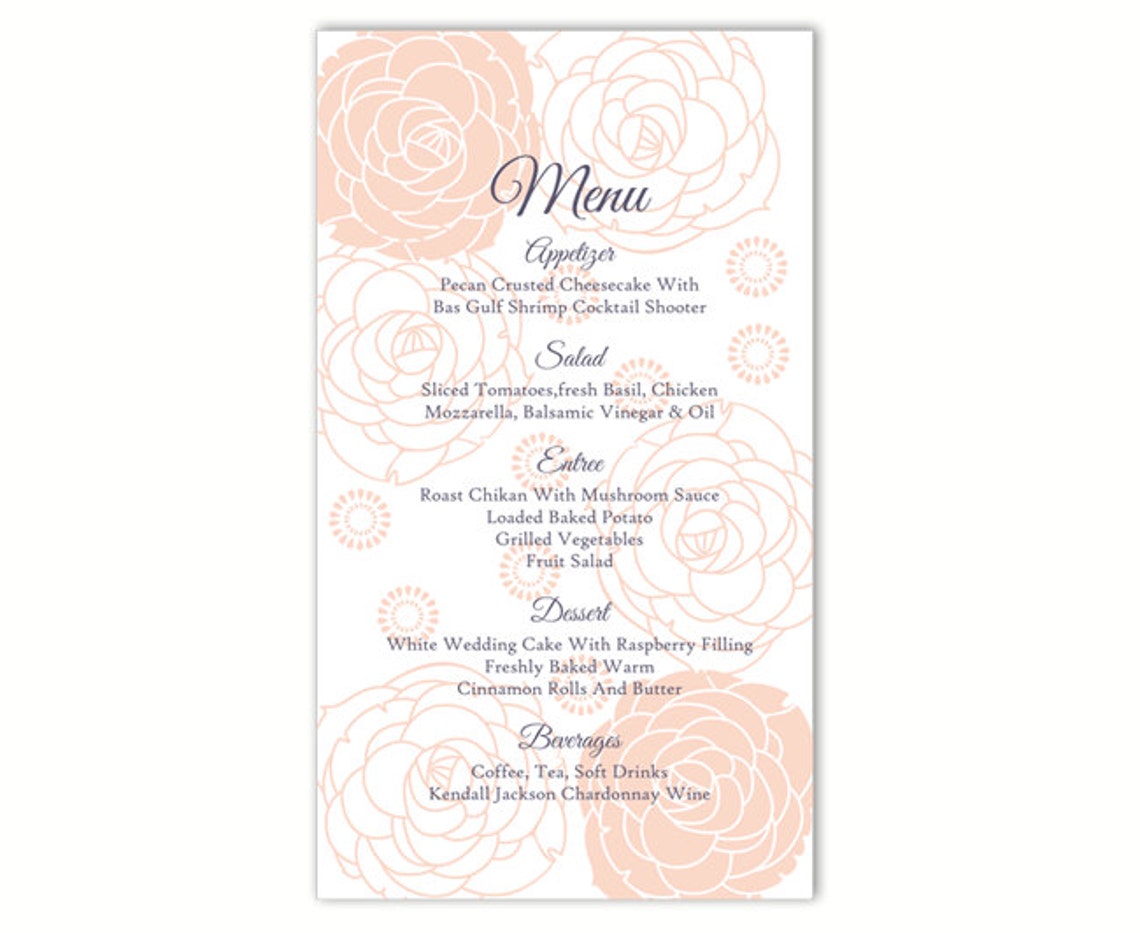 Wedding Menu Template DIY Menu Card Template Editable Word | Etsy