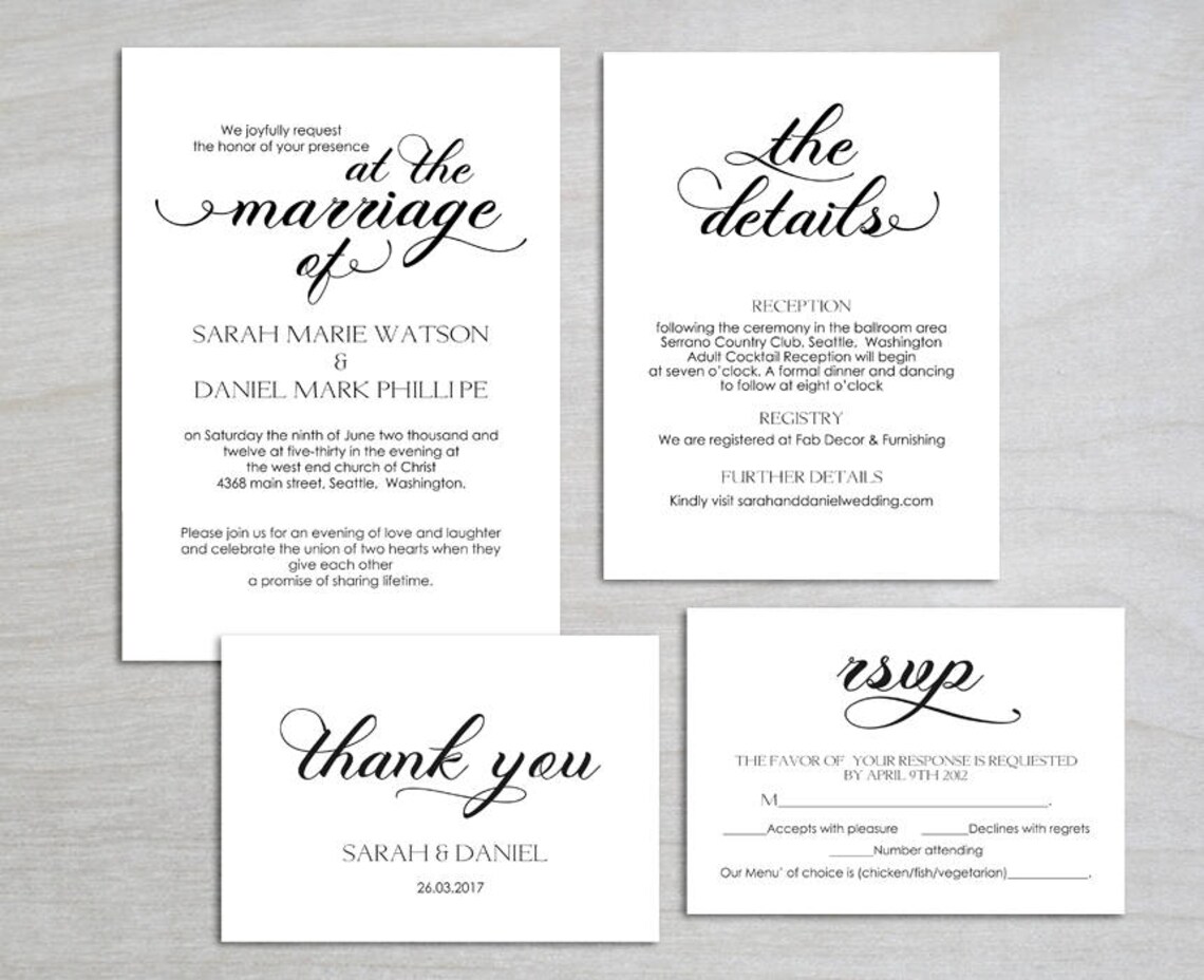 Wedding Invitation Template Printable Wedding Invitation Set - Etsy