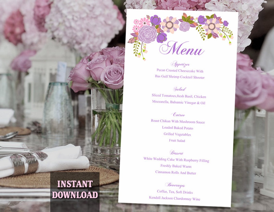 Wedding Menu Template DIY Menu Card Template Editable Text | Etsy