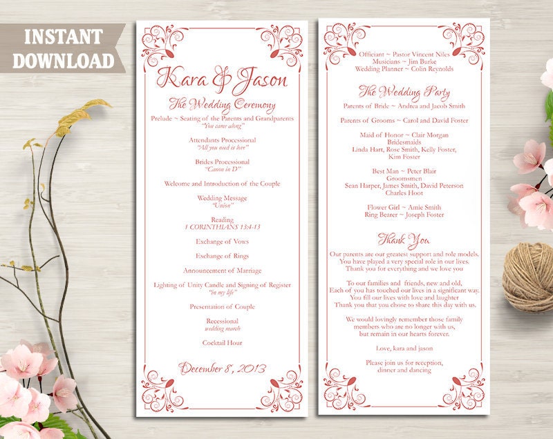 Wedding Program Template DIY Editable Word File Instant Download ...