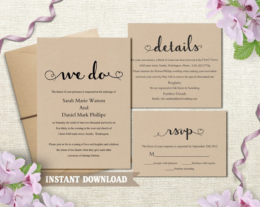We Do Wedding Invitation Template Printable Wedding - Etsy