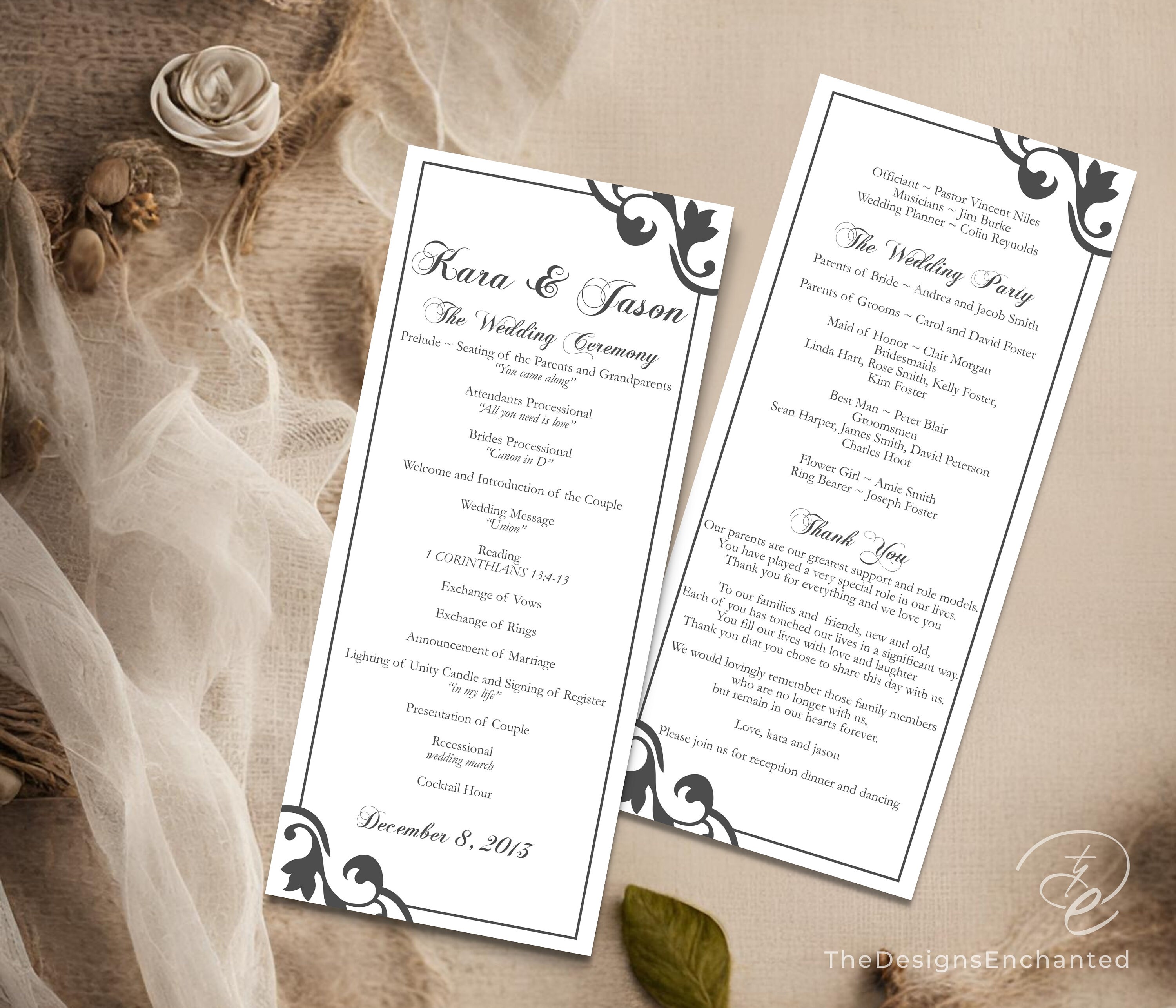 Wedding Program Template, DIY Printable Wedding Program, Editable Black ...