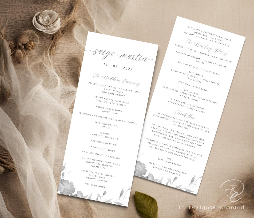 Wedding Program Template, DIY Wedding Ceremony Program Card Template ...
