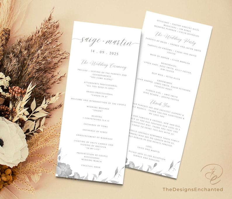 Wedding Program Template DIY Wedding Ceremony Program Card - Etsy